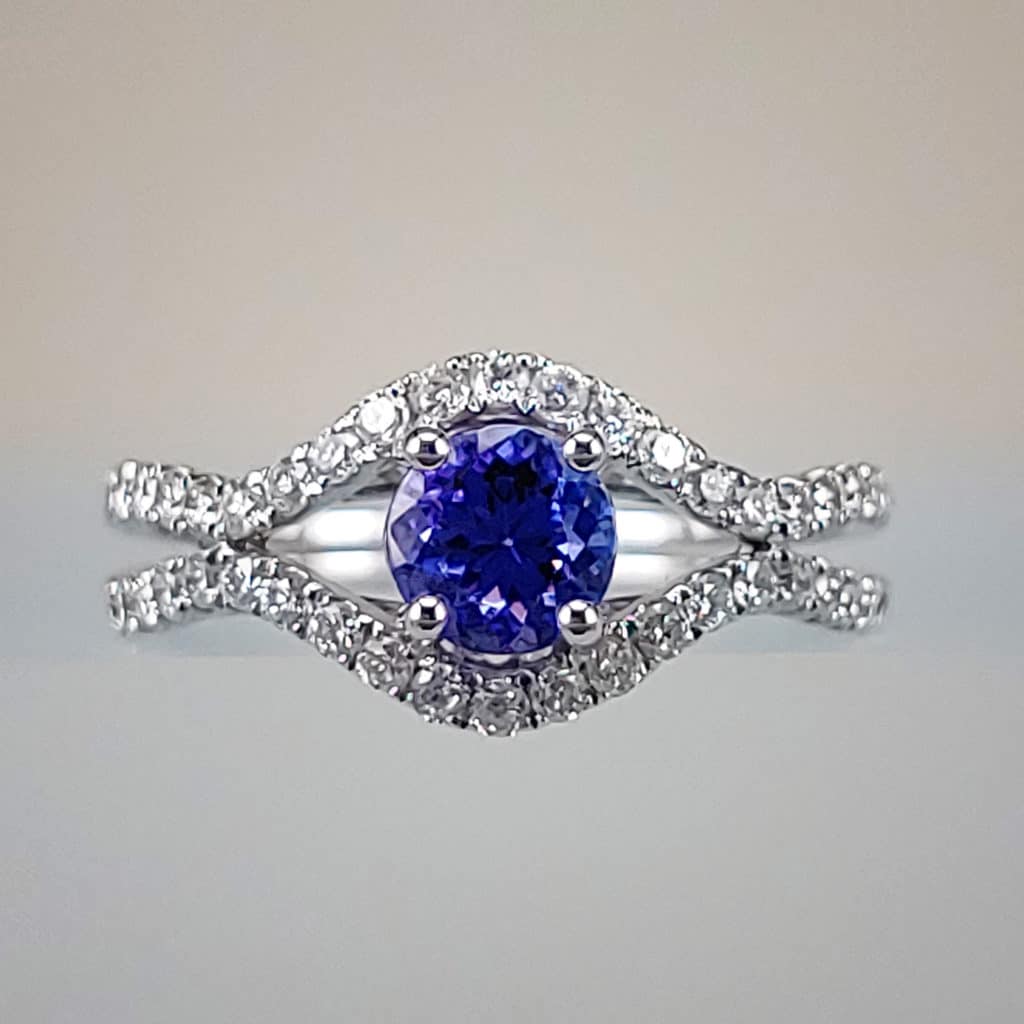 14K White Gold Round Tanzanite & Diamond Ring » Middleton Jewelers Oval ...