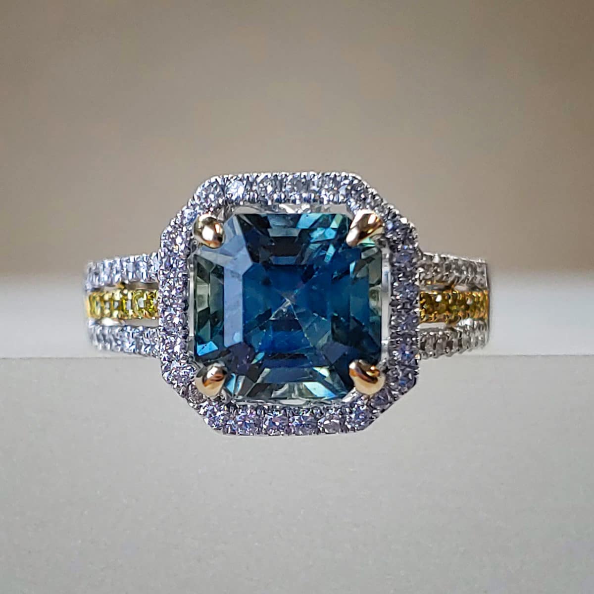 MJ Signature 18K White Gold Asscher-Cut Sapphire & Yellow Diamond Ring ...